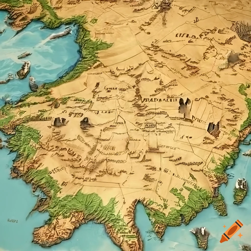 Relief map of middle earth from lord of the rings on Craiyon