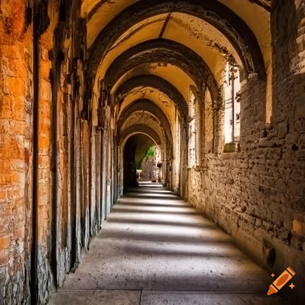 Majestic empty castle hall with grey stone walls on Craiyon