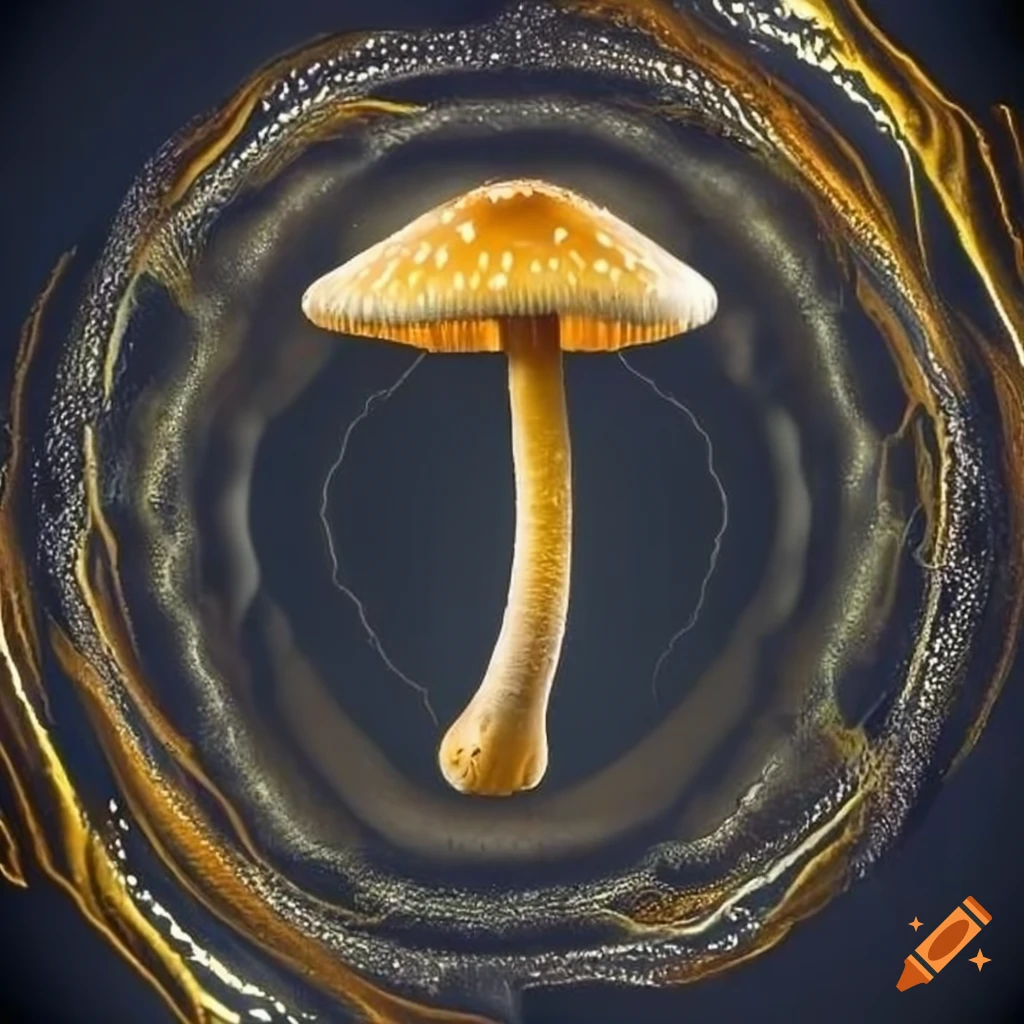 Artistic golden mushroom with intricate design