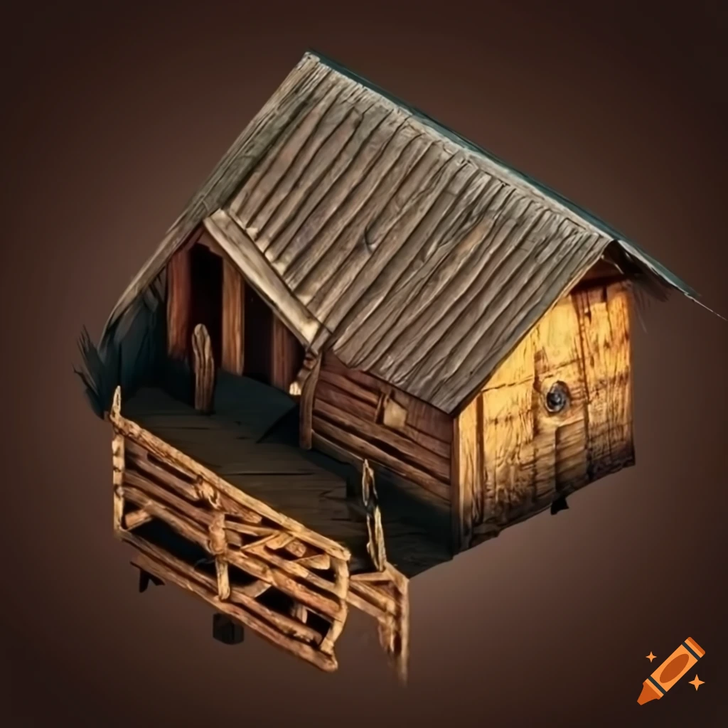 Top-down view of a realistic wooden hut on Craiyon