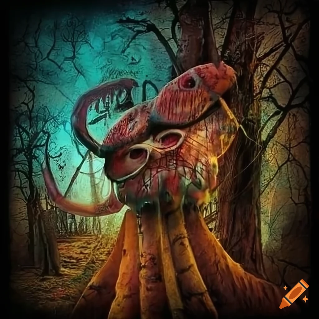 Surrealist circus voodoo parc with hybrid creatures and graffiti on Craiyon