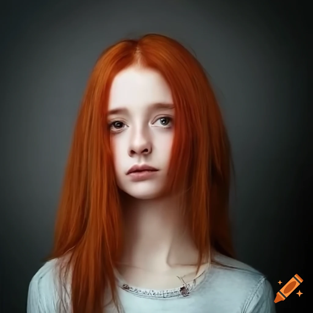 Realistic portrait of a young girl with red hair