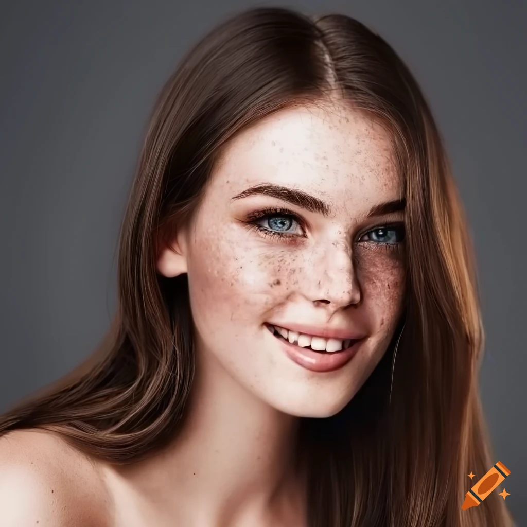 Portrait of a beautiful young woman with freckles on Craiyon