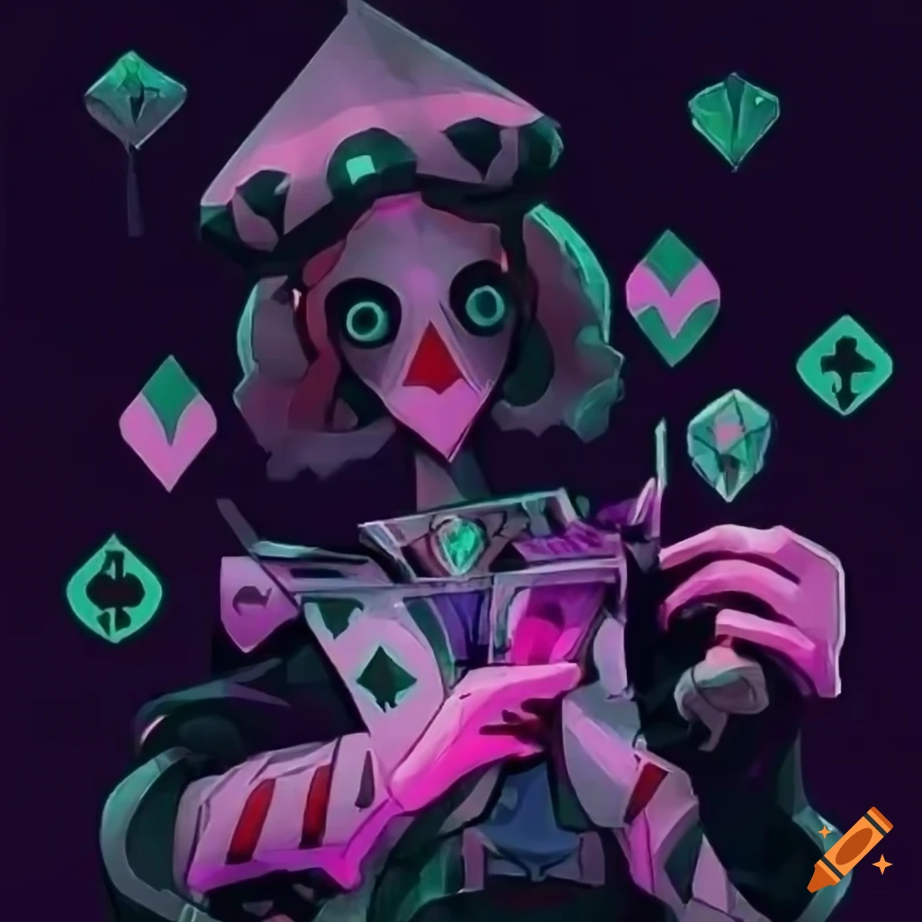 Concept art of a humanoid with playing card head on Craiyon