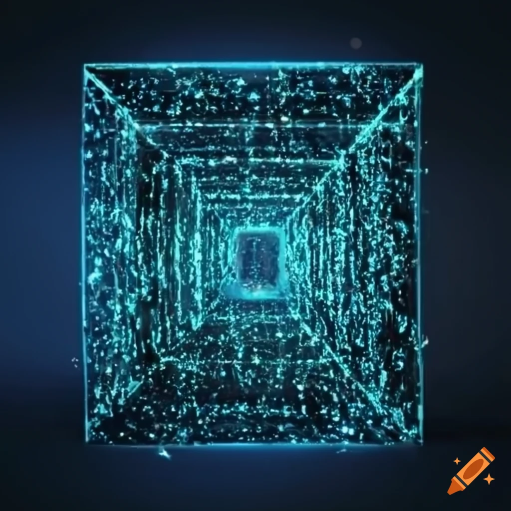 Frozen cube made of translucent 3d blocks, 100 inches wide, matrix ...