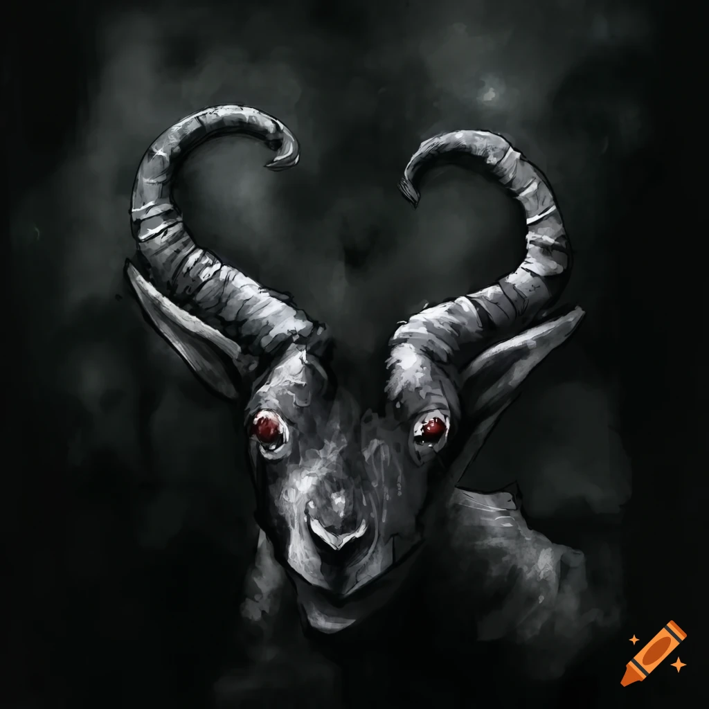 Devilish goat illustration in darkness on Craiyon