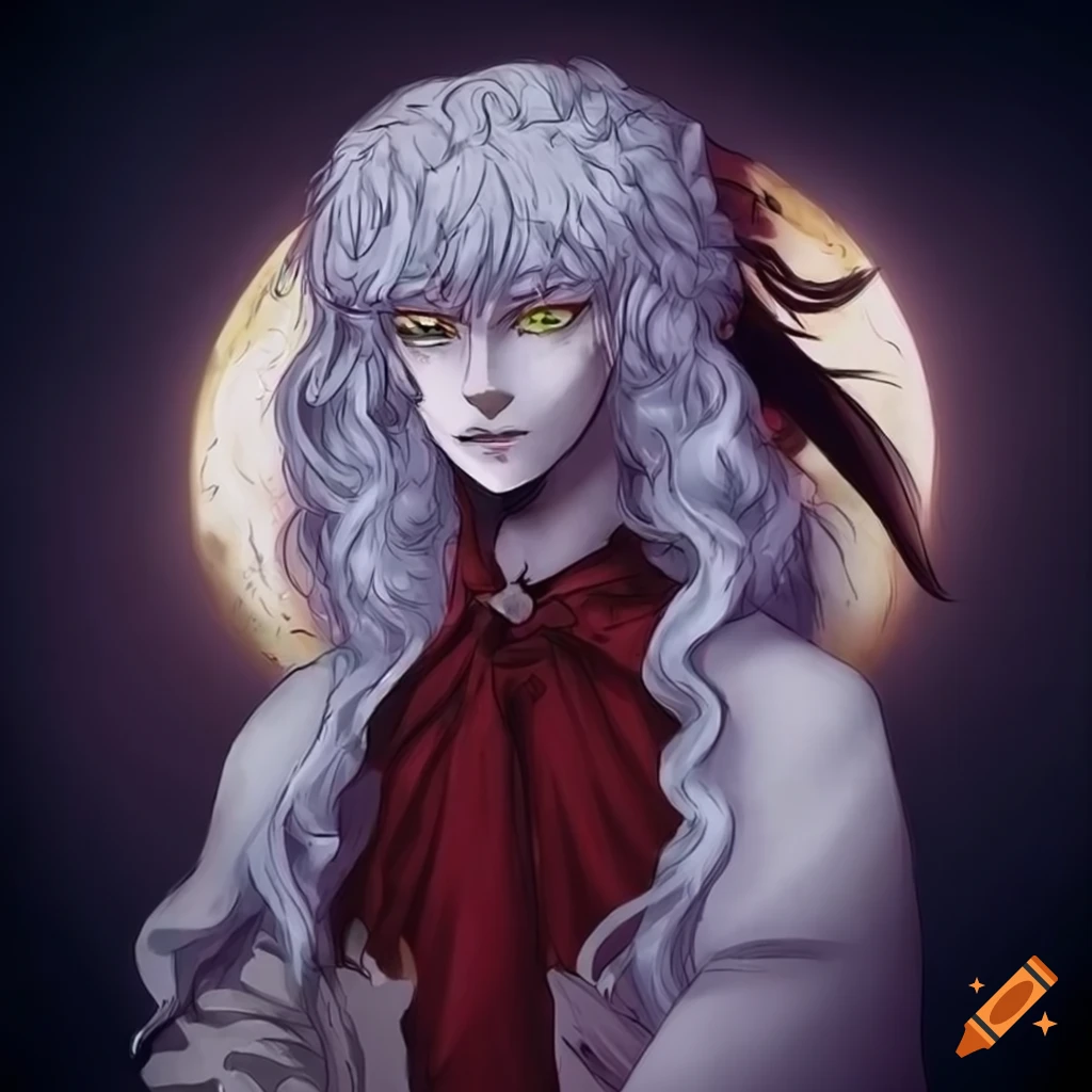Fanart of griffith as a vampire under moonlight