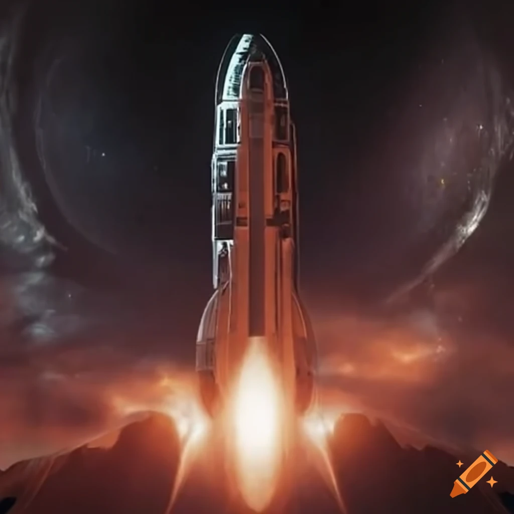 Image of a starship accelerating in space