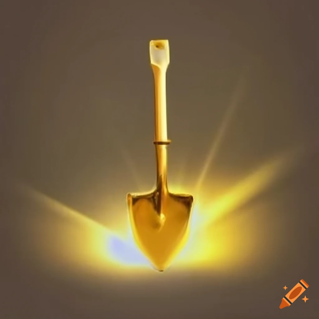 Shiny golden shovel with rays of light