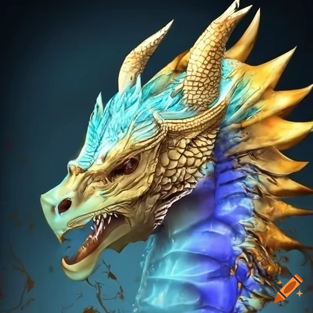 Anthro gold dragon with ivory-colored spikes and horns on Craiyon