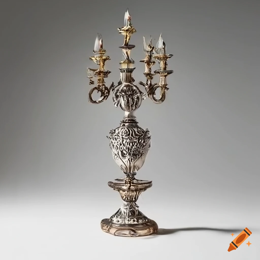 Silver candelabrum oil lamp with intricate design
