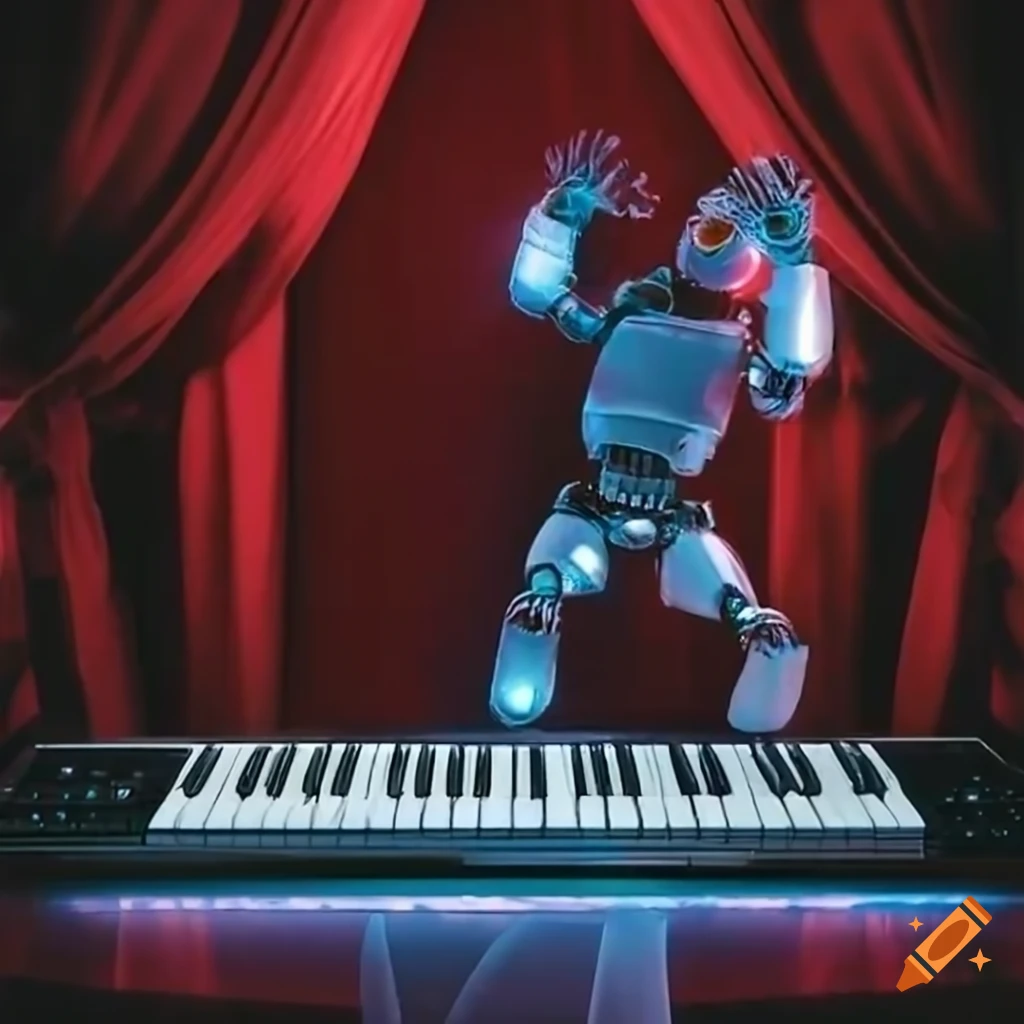 Synthesizer-playing robot with lasers on Craiyon