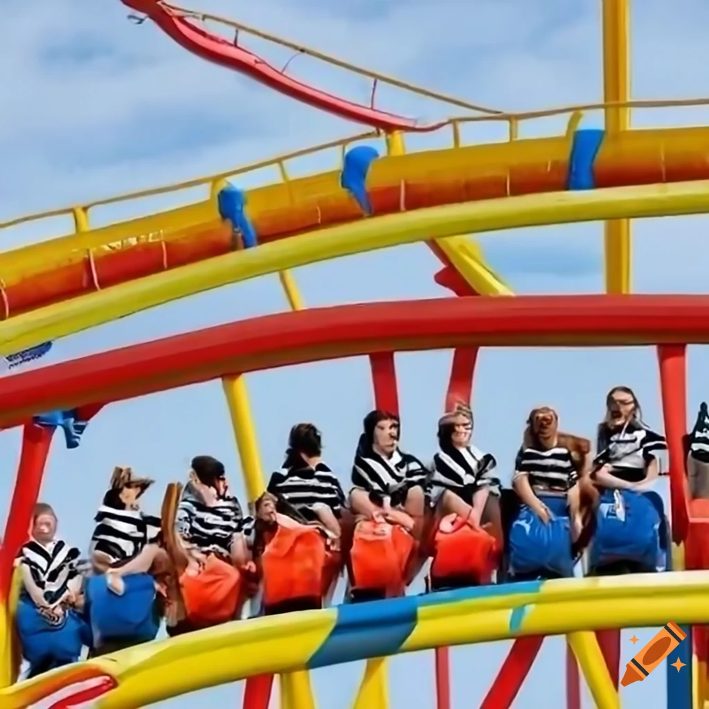 Artistic depiction of people on a colorful rollercoaster on Craiyon