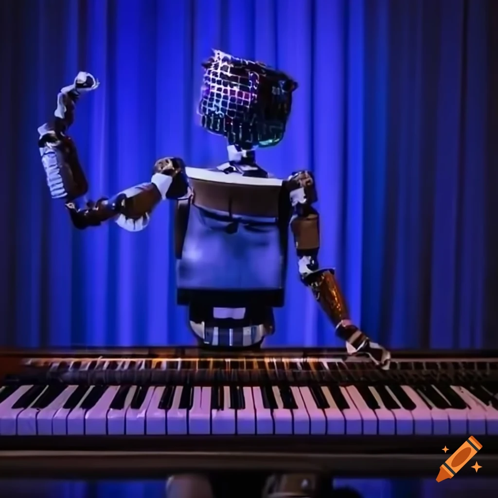 Robot dancing on a musical synthesizer keyboard