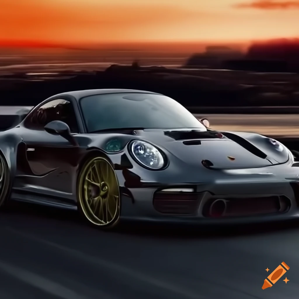 Sunset view of a porsche 911 gt3 rs