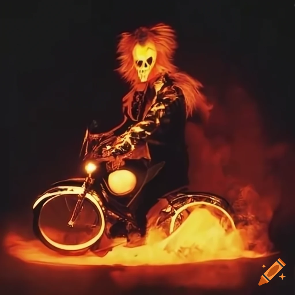 David bowie as ghost rider riding a motorcycle