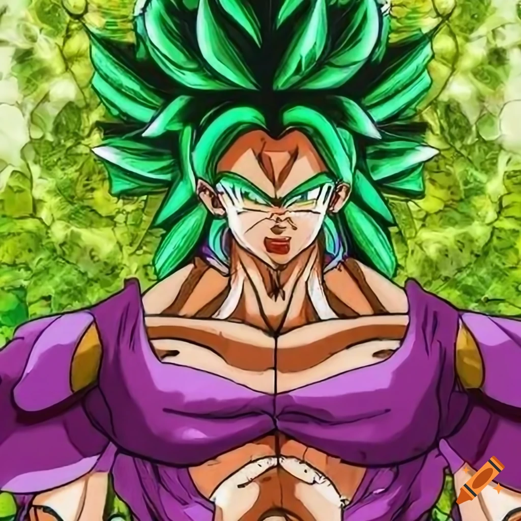 Stained glass artwork of broly