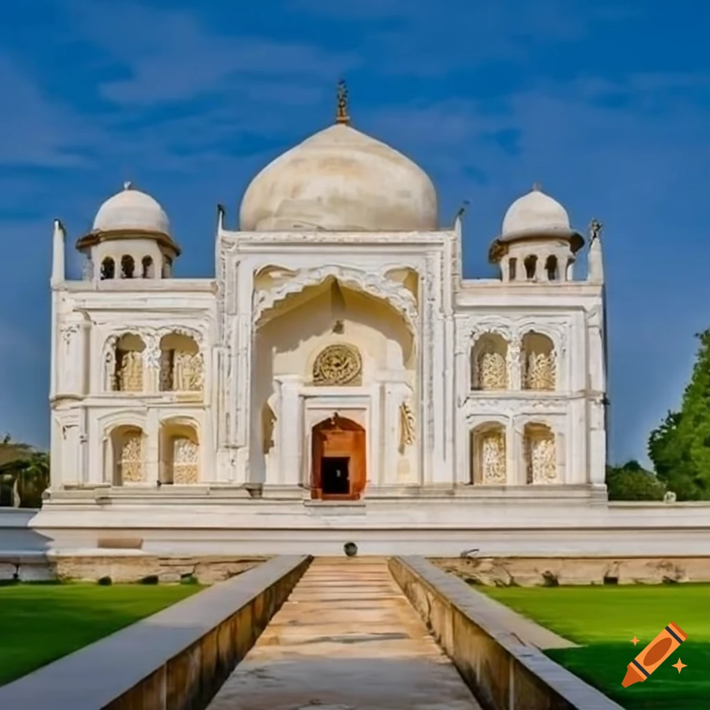 Front view of mahal white house in mediterranean architectural style on ...