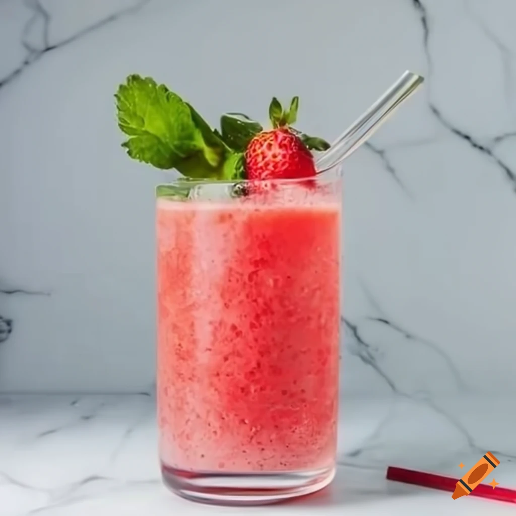 Frozen strawberry slushy drink in a fancy glass on Craiyon