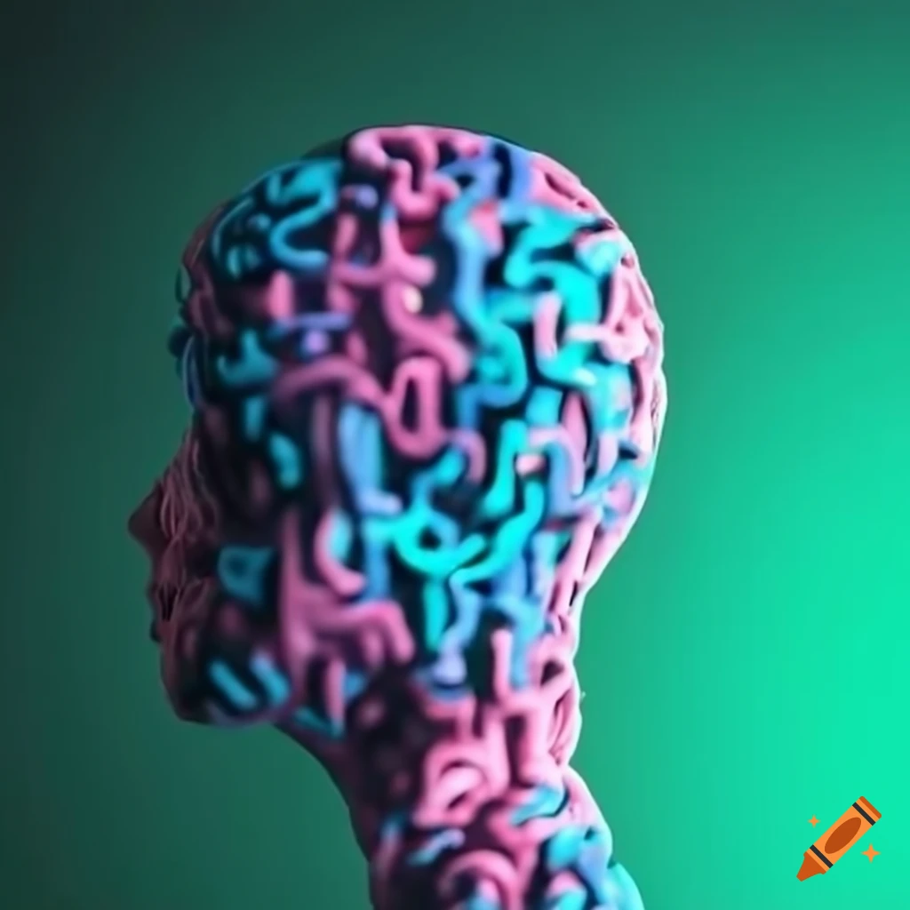 Front view of a human brain with a motorcycle helmet covering the lower ...