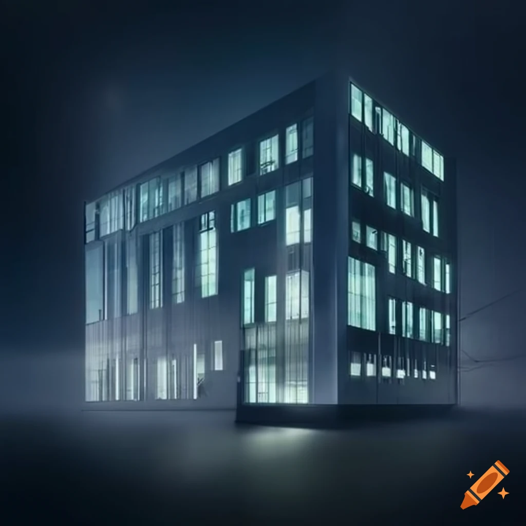 Realistic depiction of an office building at night