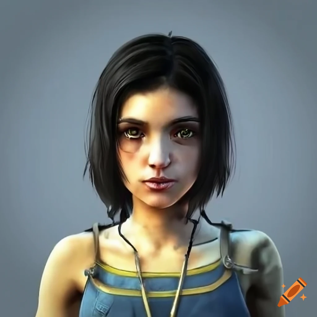 Cosplay of a black-haired teen girl from Fallout on Craiyon