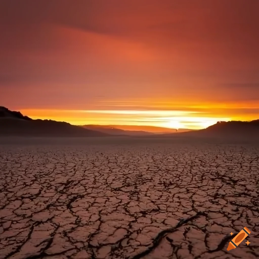Sunset in the desert with wet ground