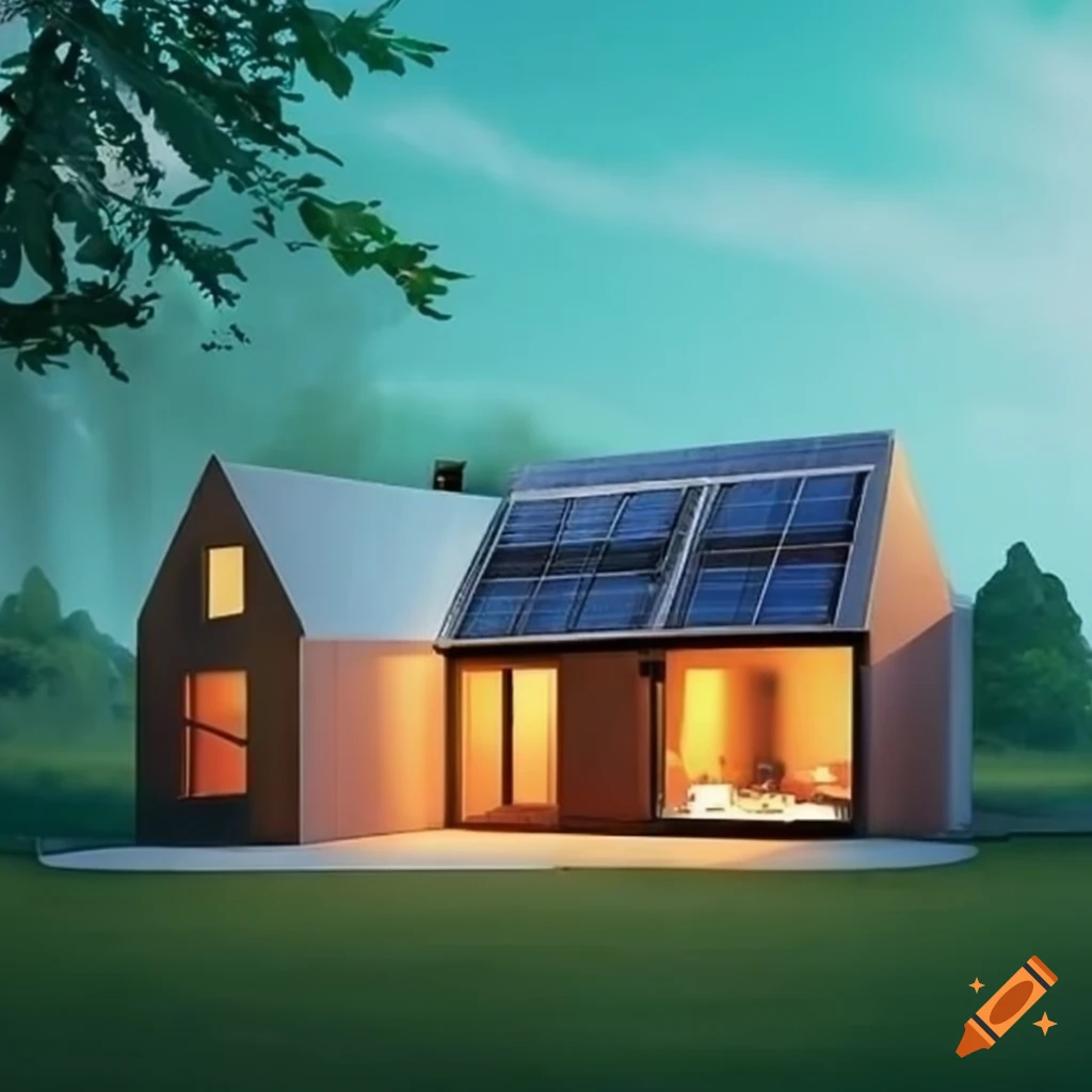 House with solar panels and people