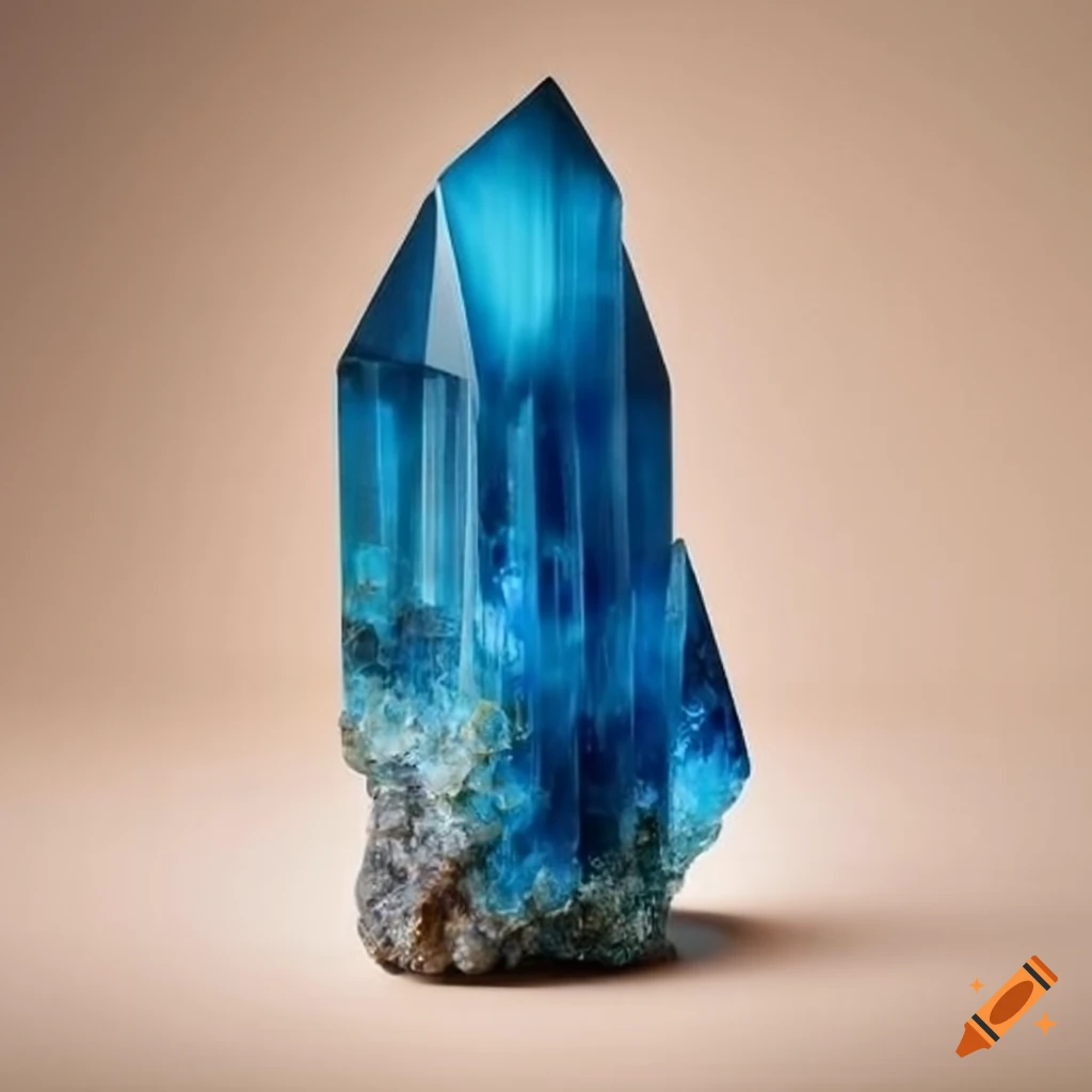 Handcrafted blue crystal on light beige background on Craiyon