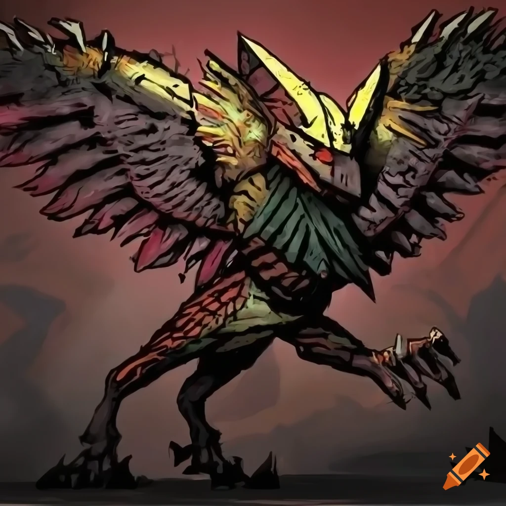 Colorful fantasy artwork of a feathered raptor in dark background on ...