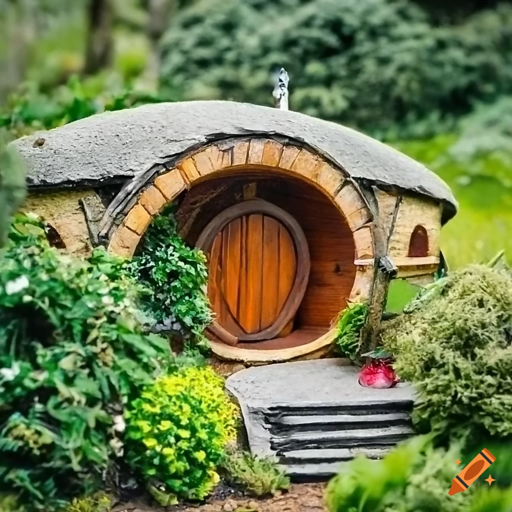 Detailed hobbit house among cherry blossom trees on Craiyon