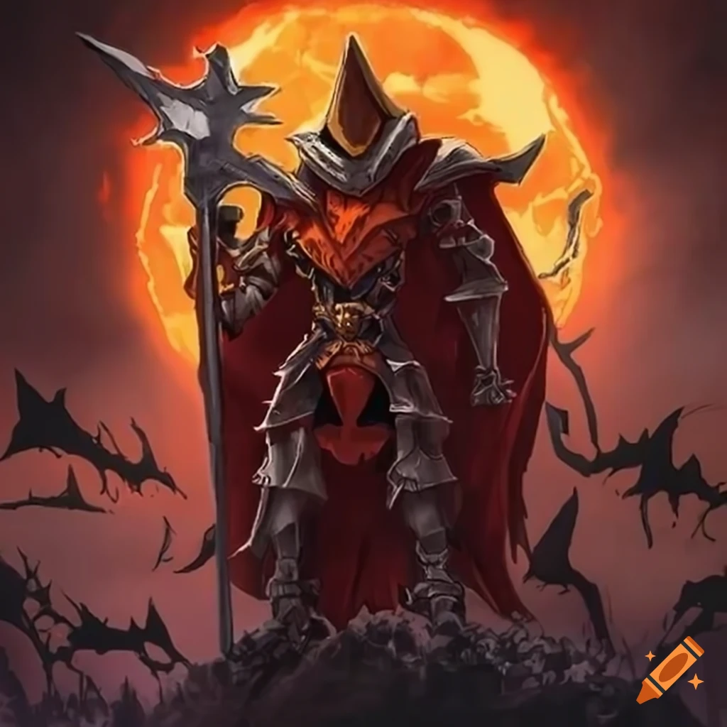 High definition artwork of a crimson pumpkin knight on Craiyon