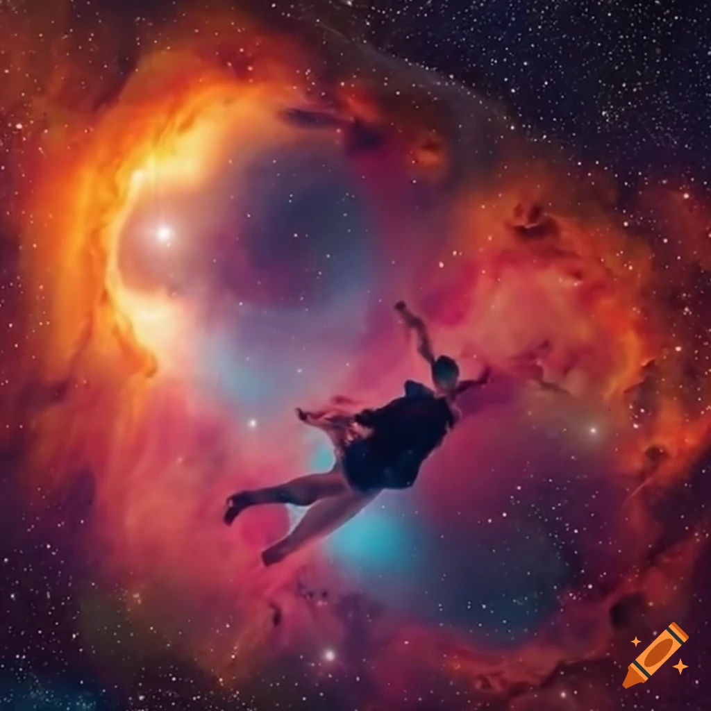 Two teenagers floating in space with exploding nebula on Craiyon