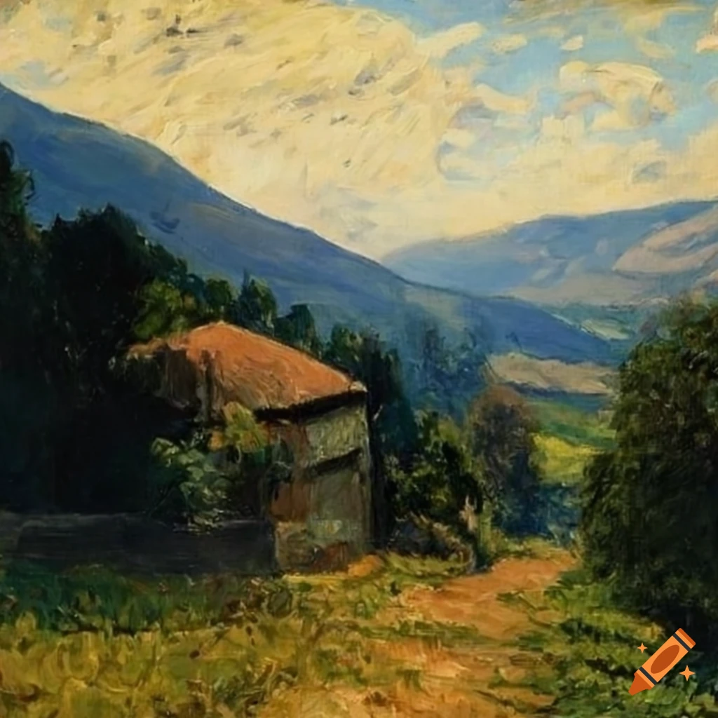 Landscape painting of bosnian hills