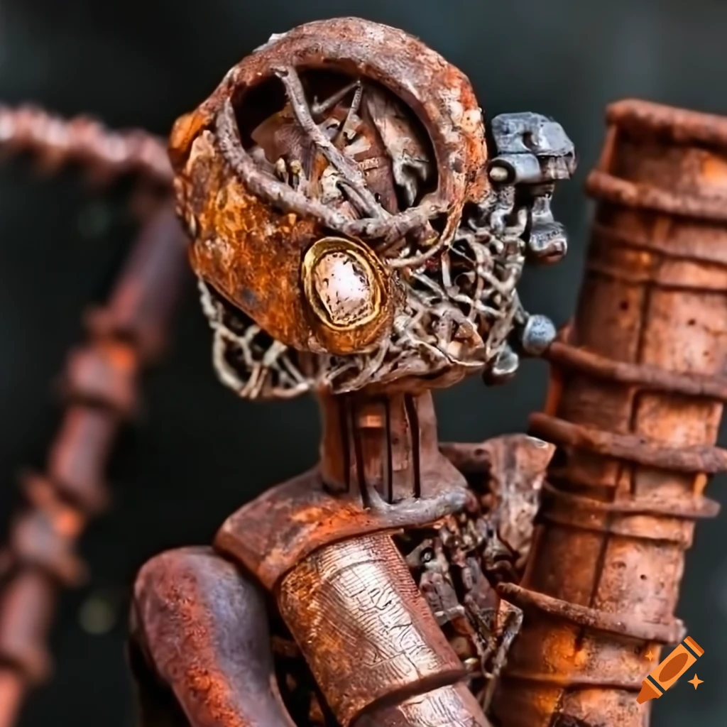 Artistic image of a damaged robot face on Craiyon