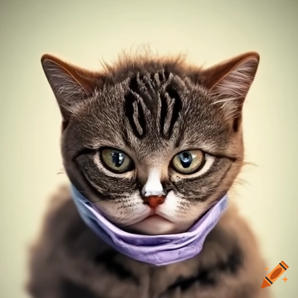 Cute kitten wearing a surgical mask