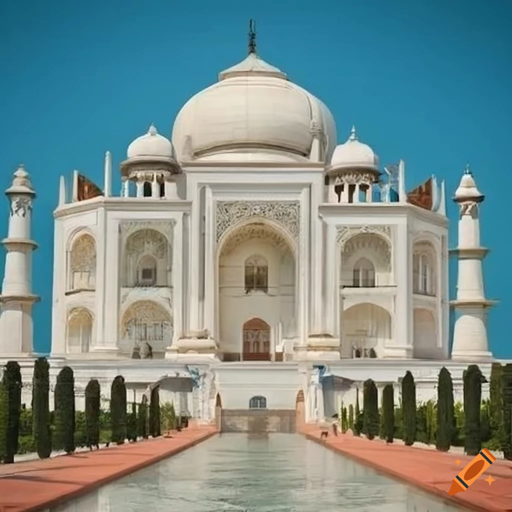 Front view of mahal white house in mediterranean architectural style