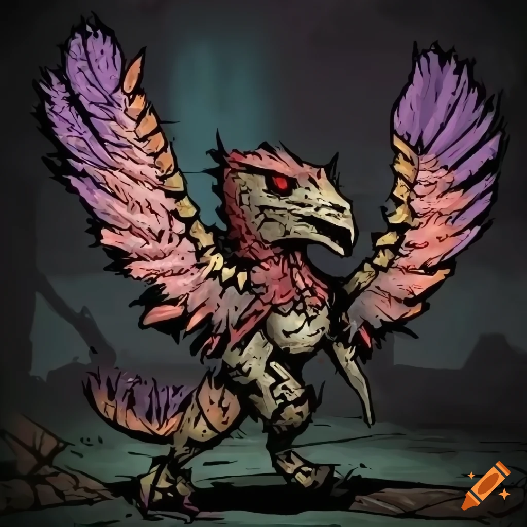 Colorful fantasy artwork of a feathered raptor in dark background on ...