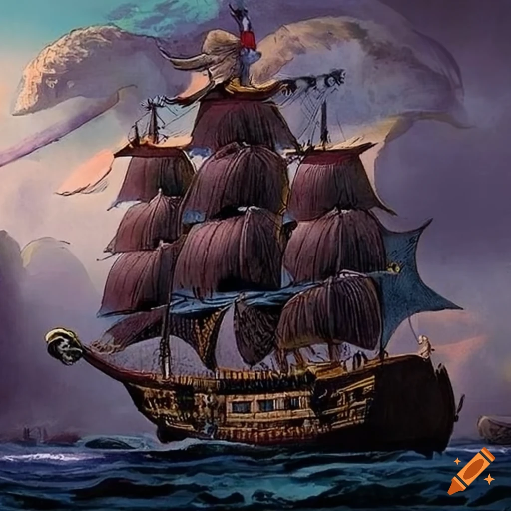 Sailing vessel soaring in eastern mythical fantasy on Craiyon