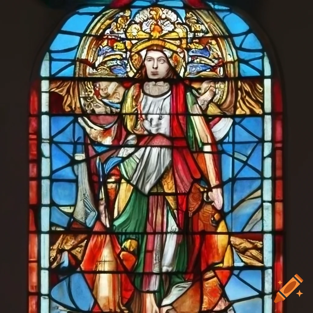 Stained glass artwork depicting a religious scene