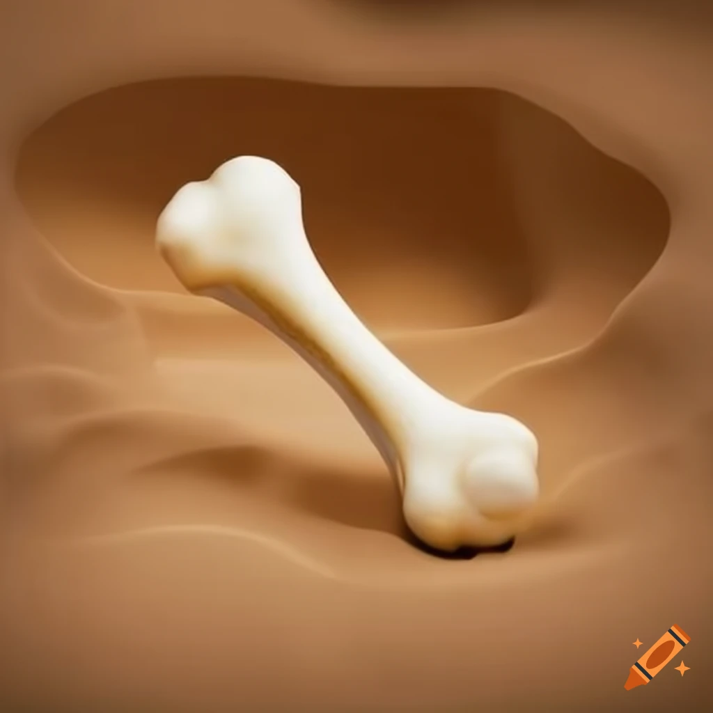 White dog bone near a sandy hole on Craiyon