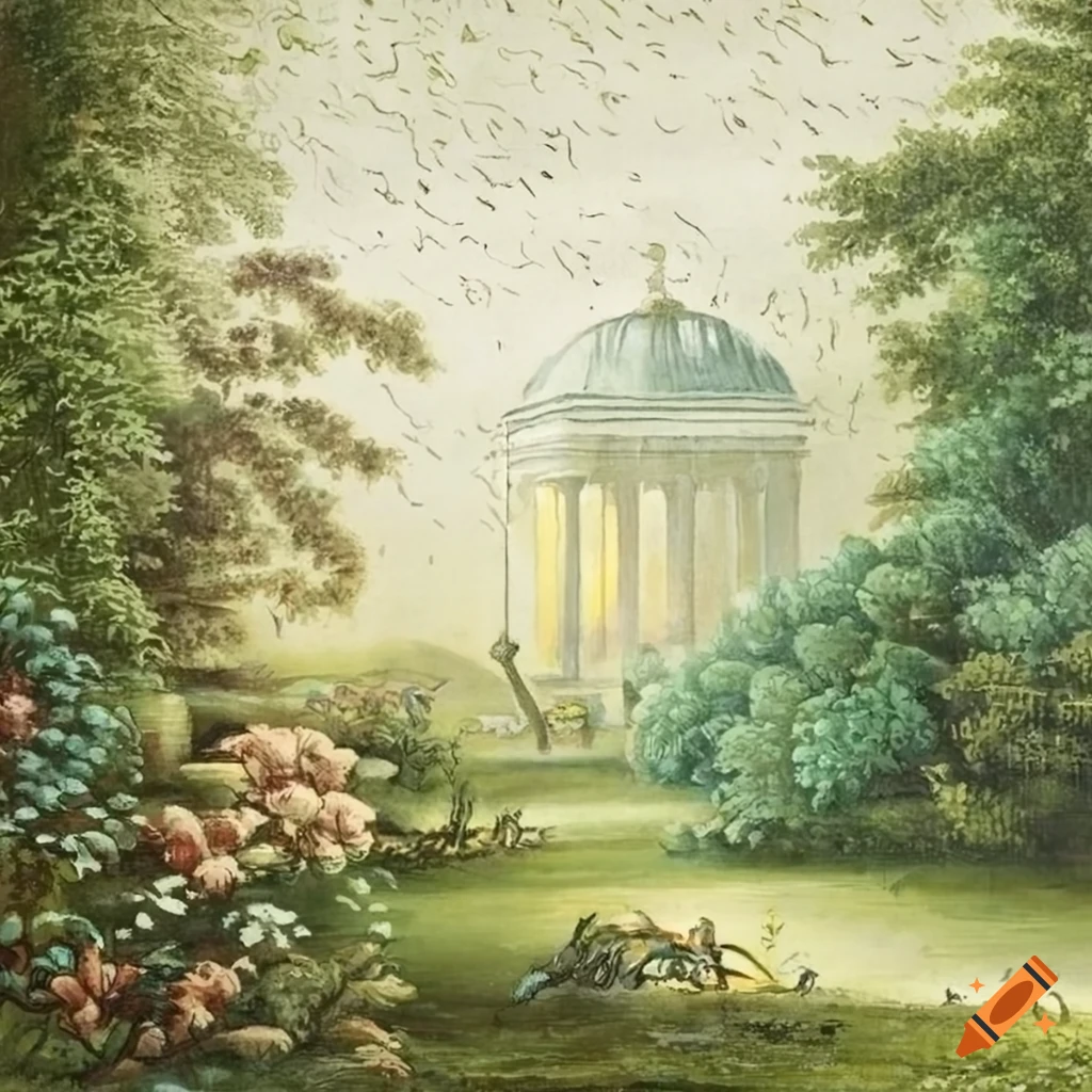 Hand-painted 18th century english garden in the rain on Craiyon