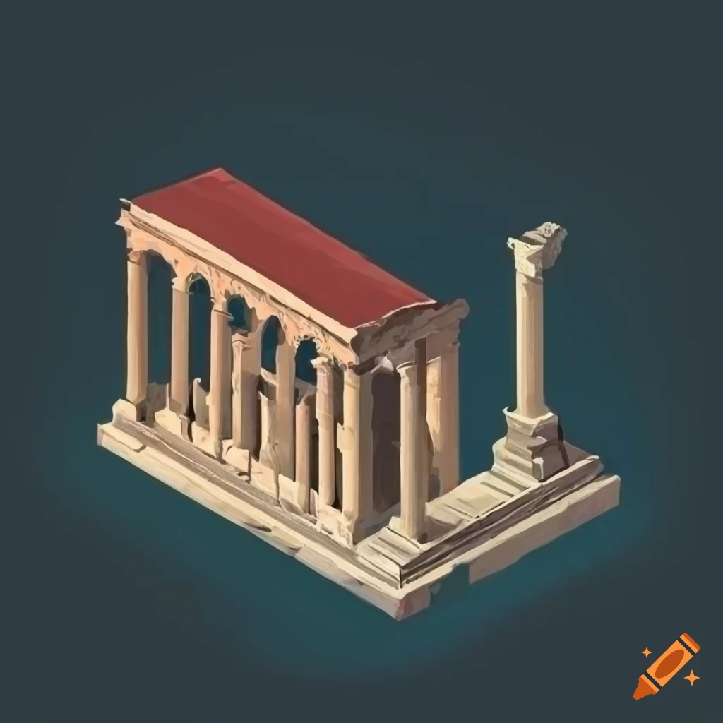 Isometric view of ancient roman buildings on Craiyon