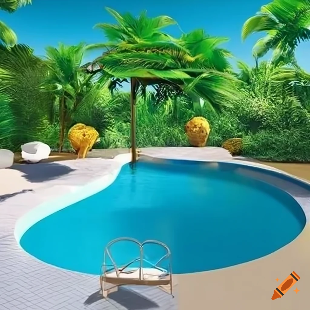 Swimming pool with palm trees and ladder