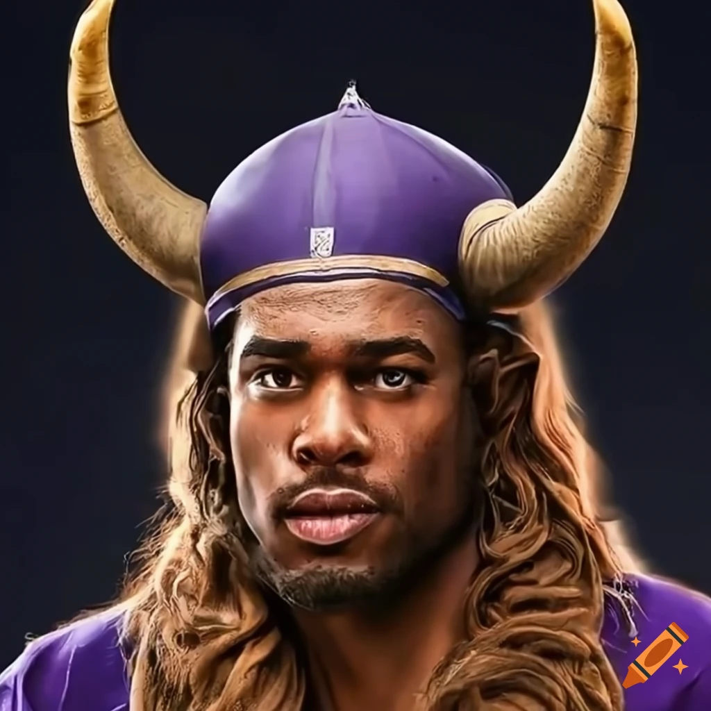 Hyper realistic portrait of Jordan Addison wearing viking horns on Craiyon
