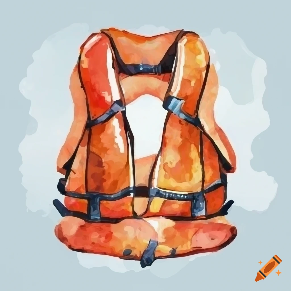 Watercolor painting of a life jacket on Craiyon