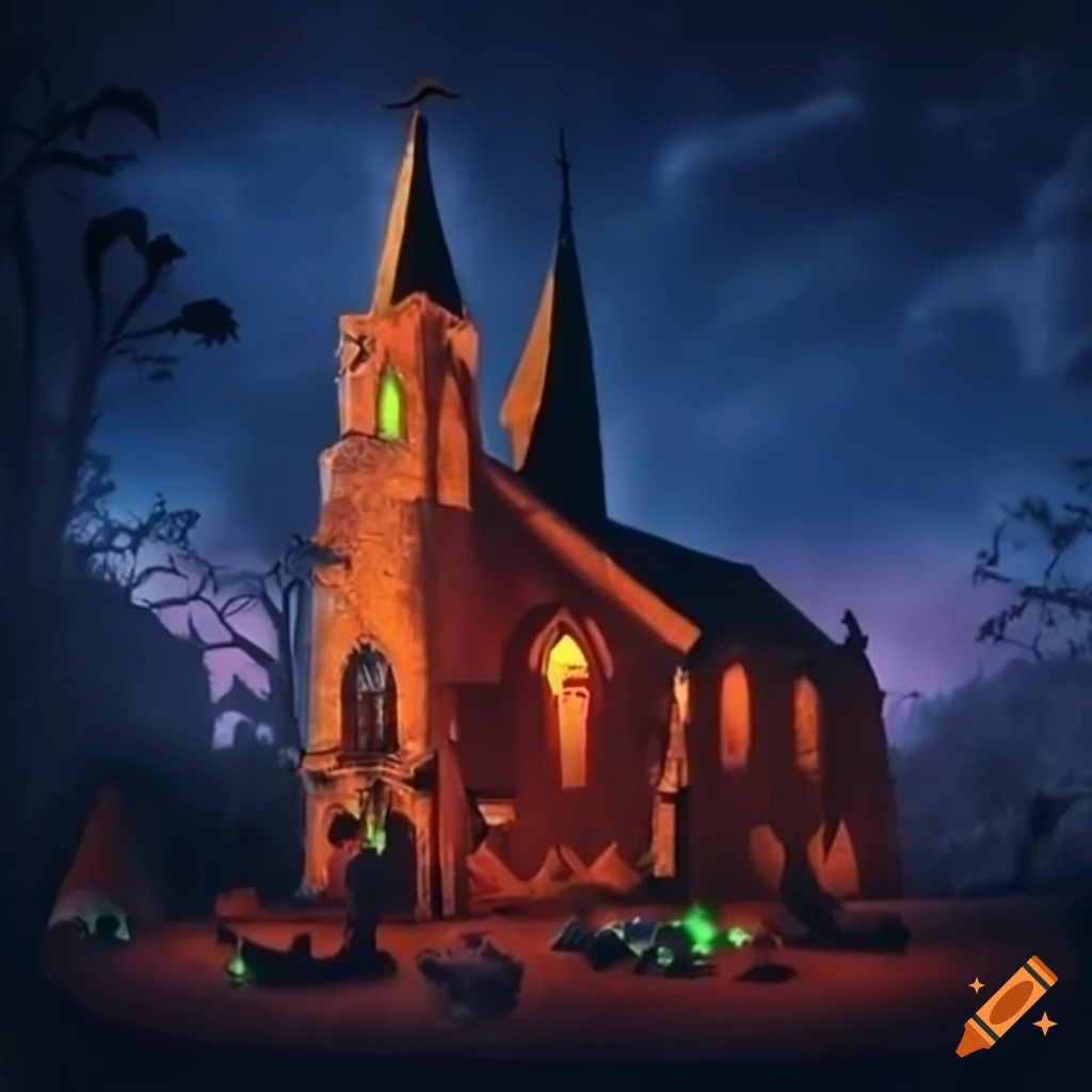 Church adorned for halloween