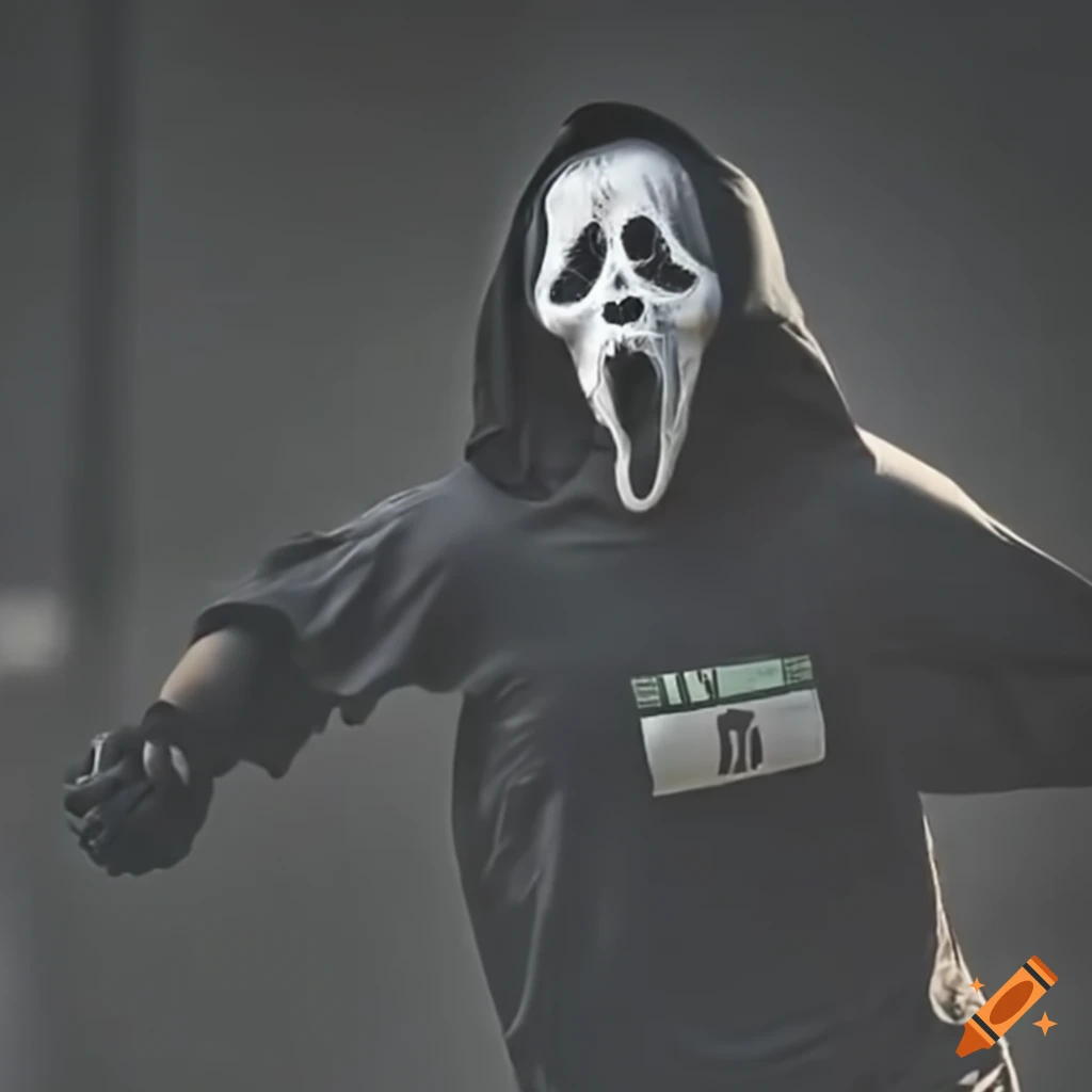 Ghostface running in a marathon on Craiyon