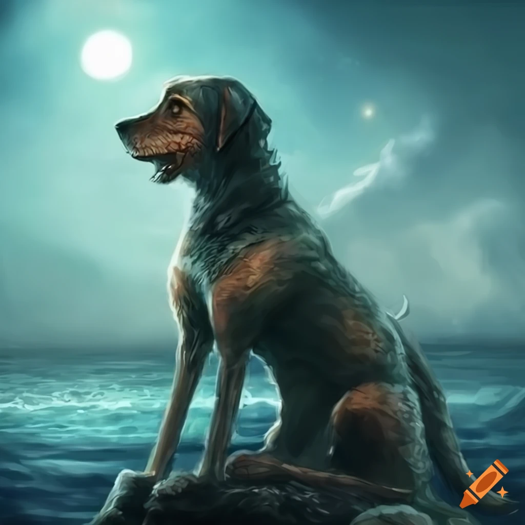 Medieval fantasy city by the sea with a dog on Craiyon