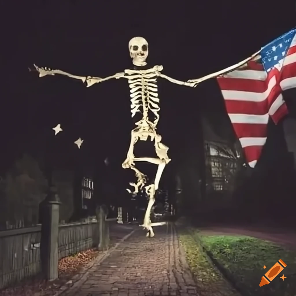 Political satire art of Karl Marx running from a giant skeleton on Craiyon